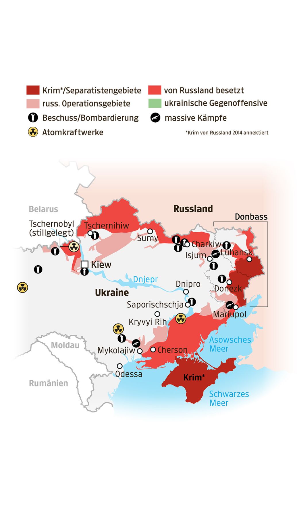 21 Monate Krieg: Der Frontverlauf in der Ukraine in Karten